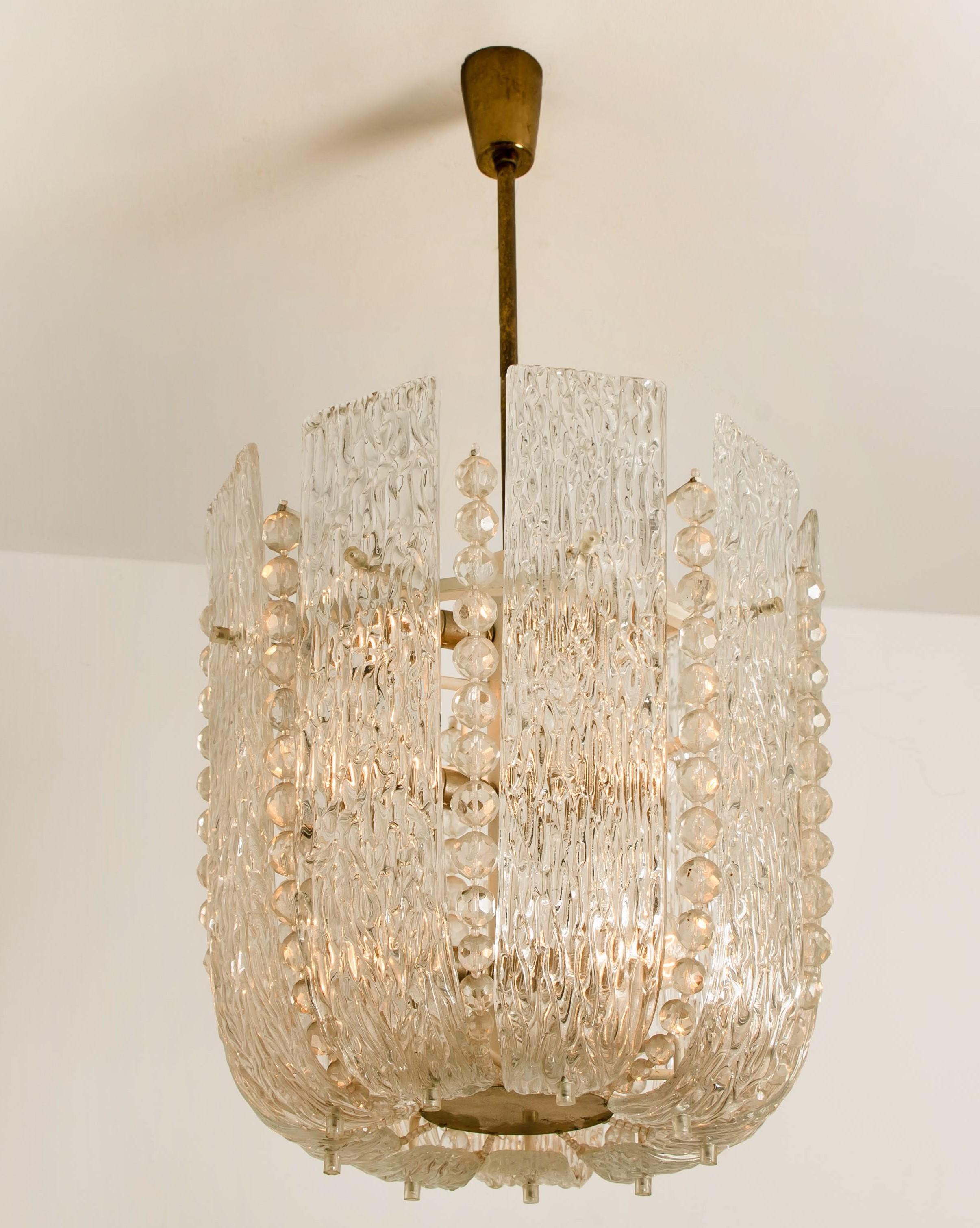 1 of the 2 J.T Kalmar Glass and Brass Basket Chandelier, Austria, 1950 ...