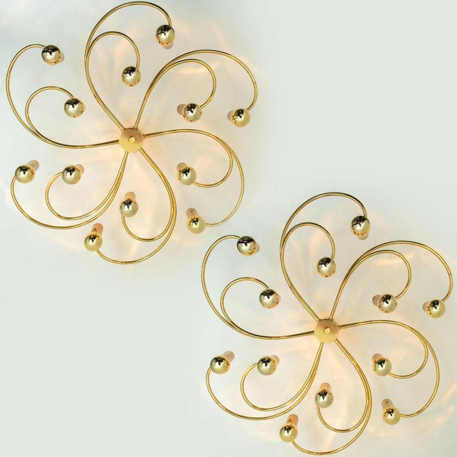 1 of the 2 Leola Sculptural Brass 13-Light Ceiling or Wall Flush Mount ...