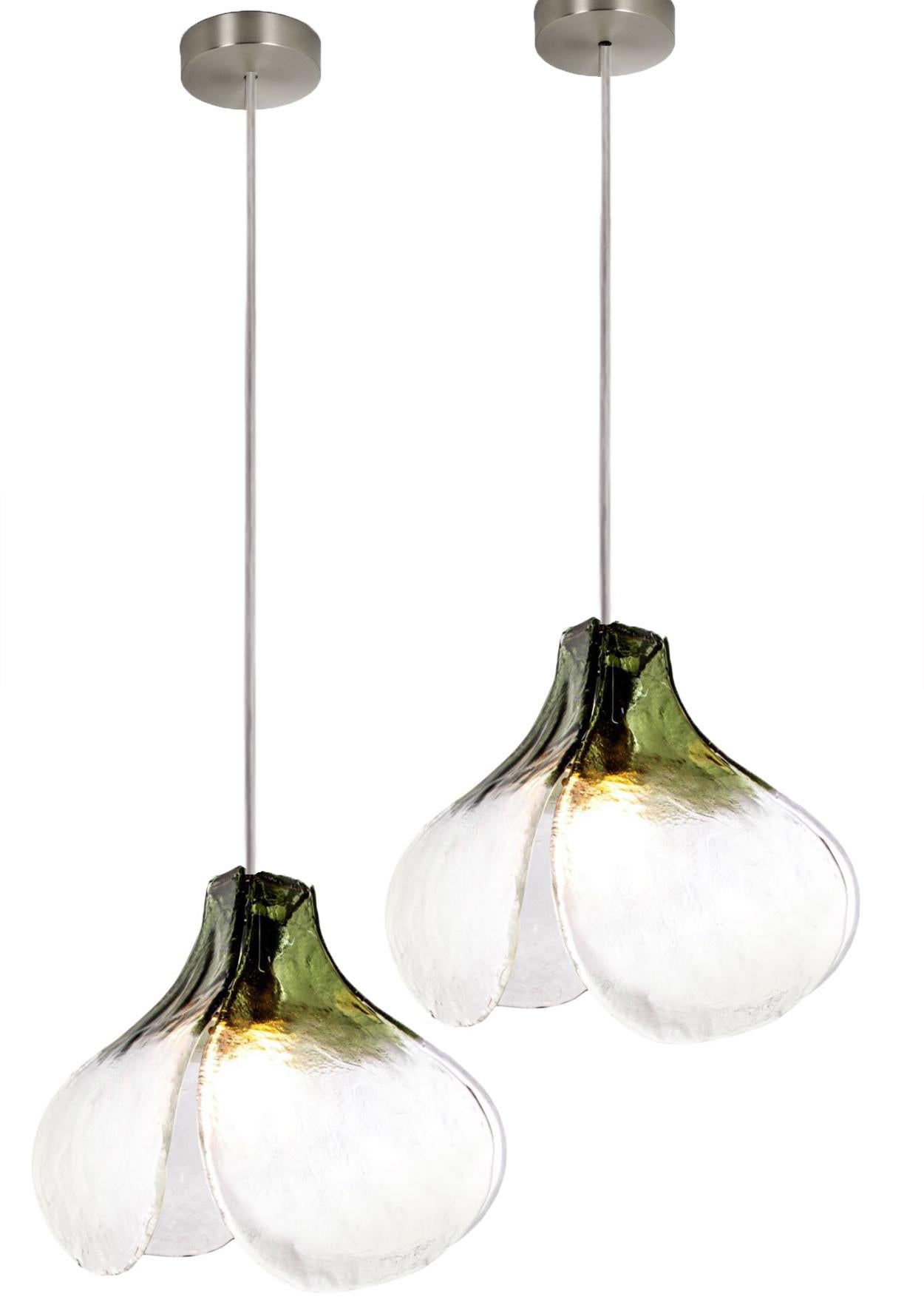 1 of the 2 Green Clear Pendant Lamps by Carlo Nason for Mazzega For ...