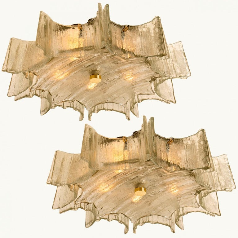 1 of the 2 XL Star Shaped Glass Flush Mounts, 1960s For Sale at 1stDibs