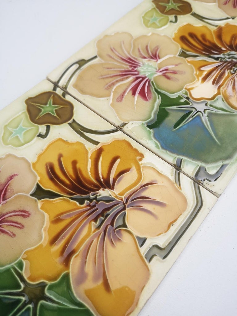 1 of the 22 Unique Antique Relief Tiles with Flower, France, circa 1900 ...