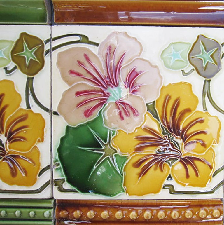 1 of the 22 Unique Antique Relief Tiles with Flower, France, circa 1900 ...
