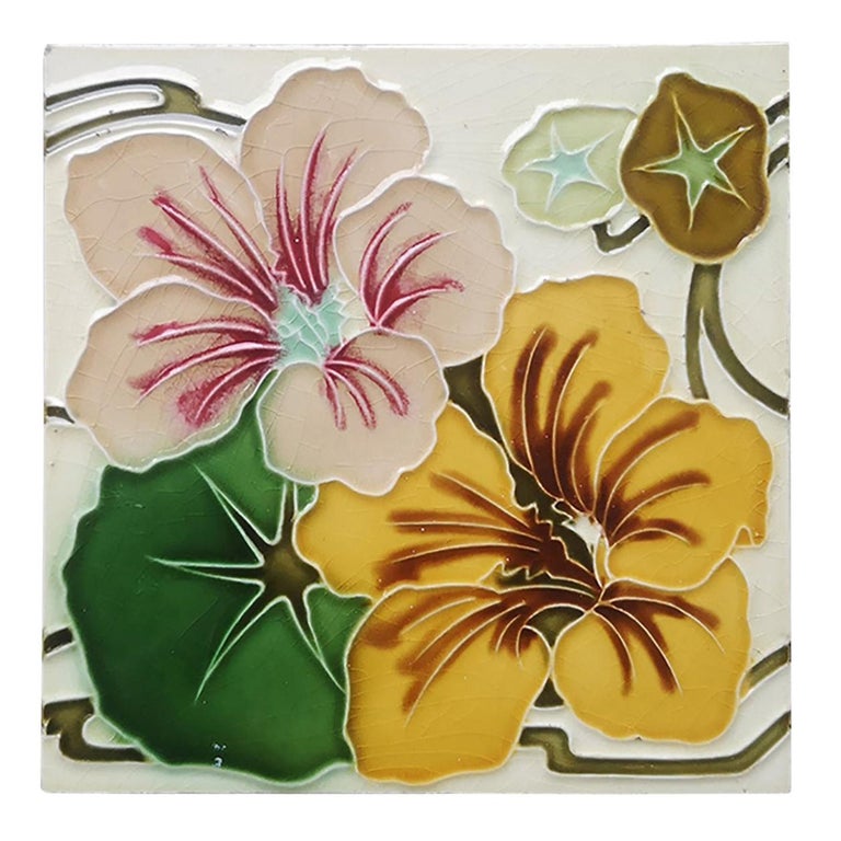 1 of the 22 Unique Antique Relief Tiles with Flower, France, circa 1900 ...