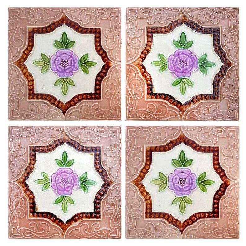 Set of 9 Glazed Art Deco Relief Tiles, Muster, 1930s For Sale at ...