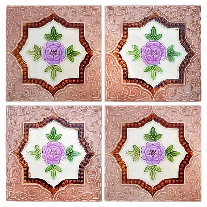 Panel of 9 Glazed Art Deco Relief Tiles by S.A. Des Pavillions, 1930s ...