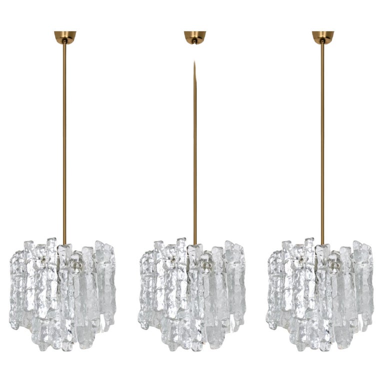 1 of the 3 Kalmar Modern Ice Glass Pendants, 1970 For Sale at 1stDibs