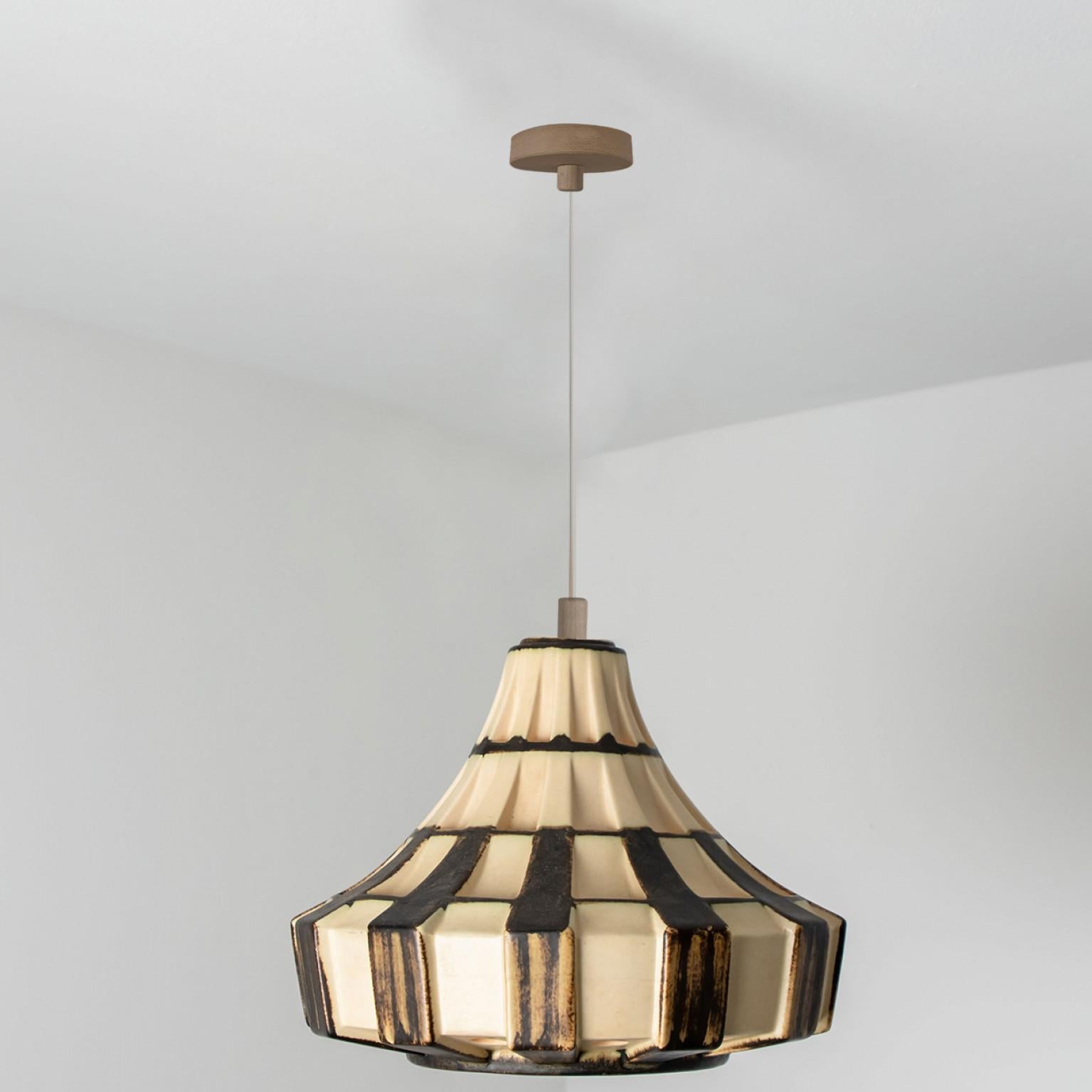 1 of the 3 Trumpet Ivory Brown Ceramic Pendant Light, Denmark, 1970 For ...