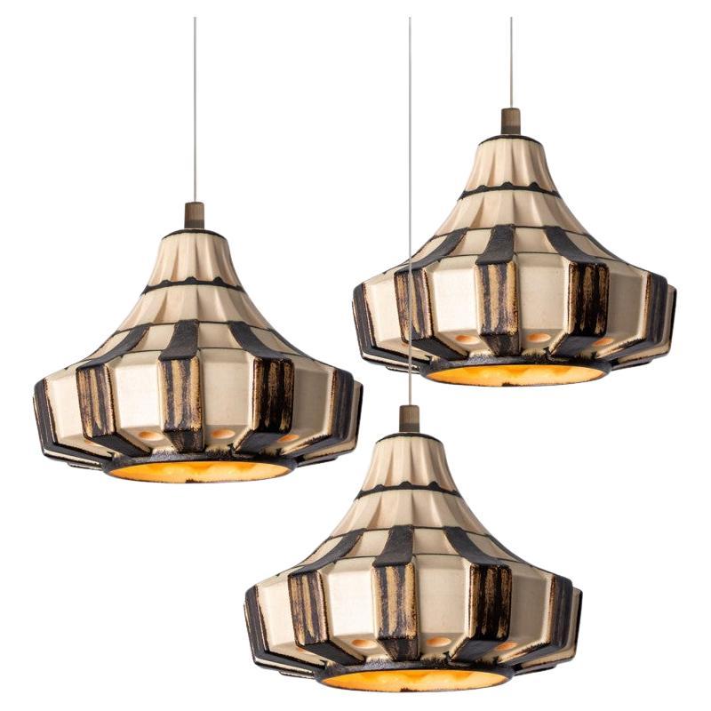 1 of the 3 Trumpet Ivory Brown Ceramic Pendant Light, Denmark, 1970 For ...