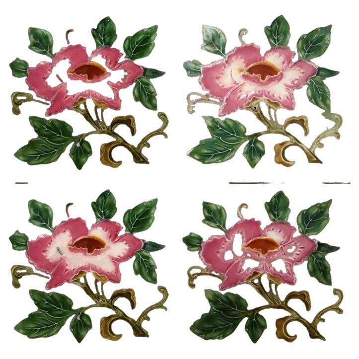 Panel of 9 Glazed Art Deco Relief Tiles by S.A. Des Pavillions, 1930s ...