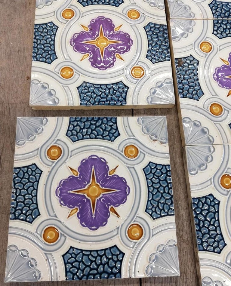 1 of the 36 Unique Antique Relief Tiles, circa 1920, Faiencerie de Bouffioulx For Sale at 1stDibs