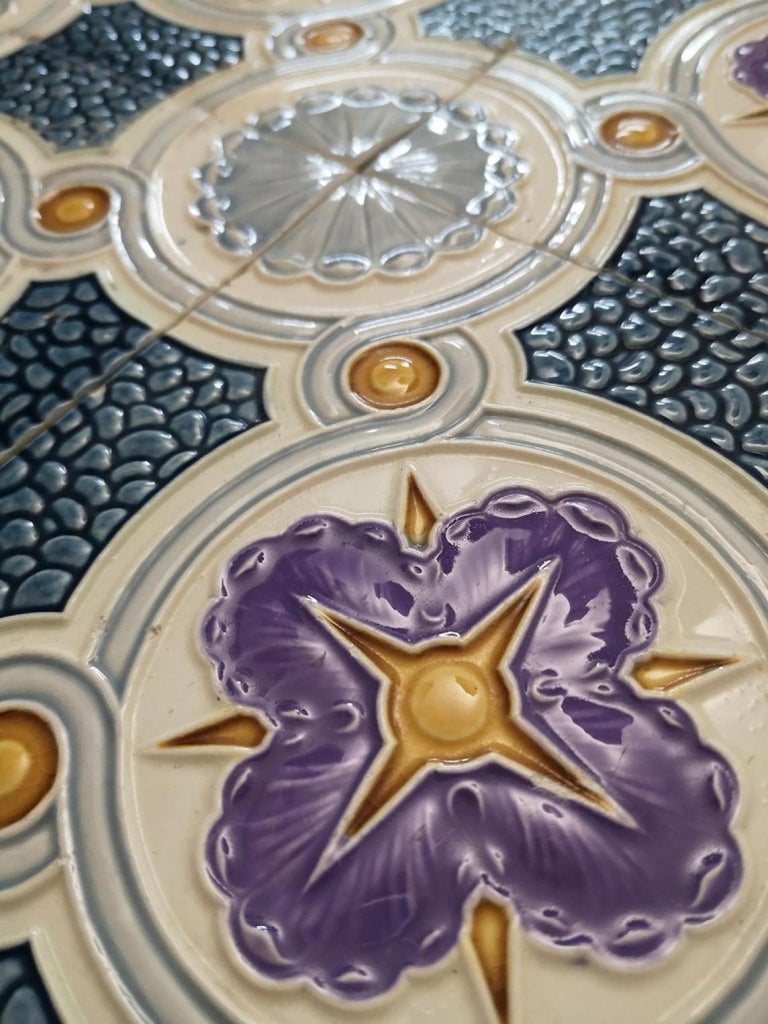 1 of the 36 Unique Antique Relief Tiles, circa 1920, Faiencerie de Bouffioulx For Sale at 1stDibs