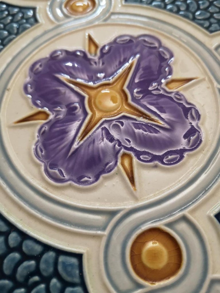 1 of the 36 Unique Antique Relief Tiles, circa 1920, Faiencerie de Bouffioulx For Sale at 1stDibs