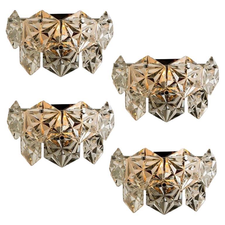 Chromed Facetted Crystal Midcentury Dot Sconces (6 pieces), Austria For ...