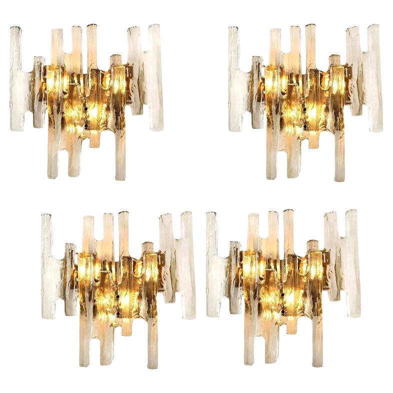 Pair of Large Single Panel "Ice Block" Glass Sconces by Kalmar, Austria ...
