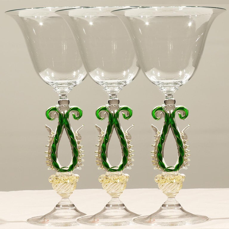 1 of the 6 Murano Venetian Crystal Signoretto Wine Glasses For Sale at ...
