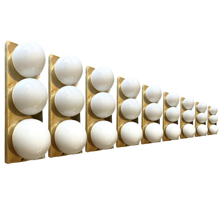 1 of the 9 Unique Brass and Opal Glass Design Wall Lamps, 1960s For ...