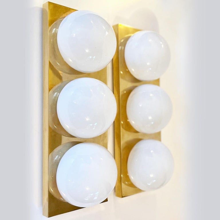 1 of the 9 Unique Brass and Opal Glass Design Wall Lamps, 1960s For ...