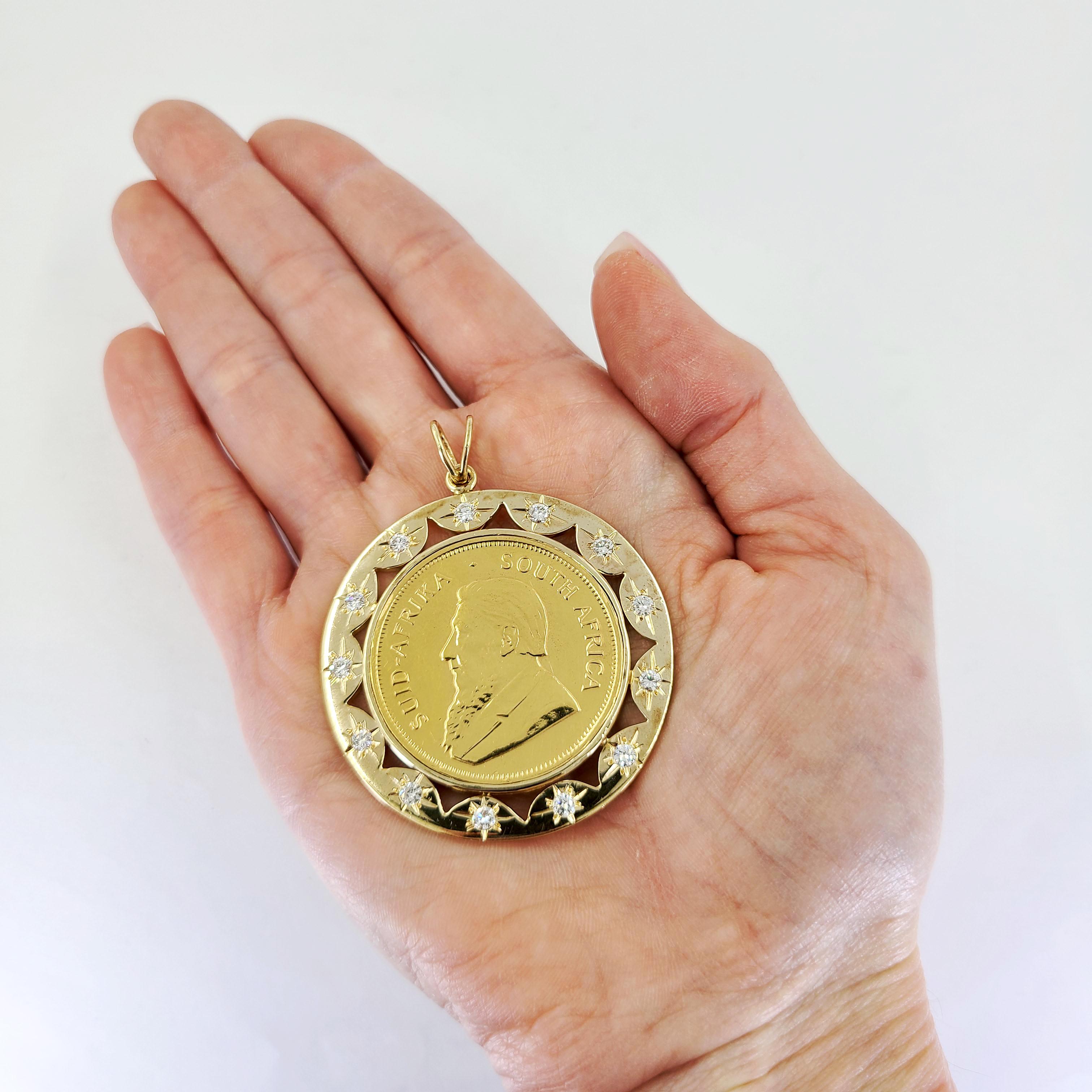 1 Ounce Krugerrand Coin Bezel Pendant with Diamonds For Sale at 1stDibs ...
