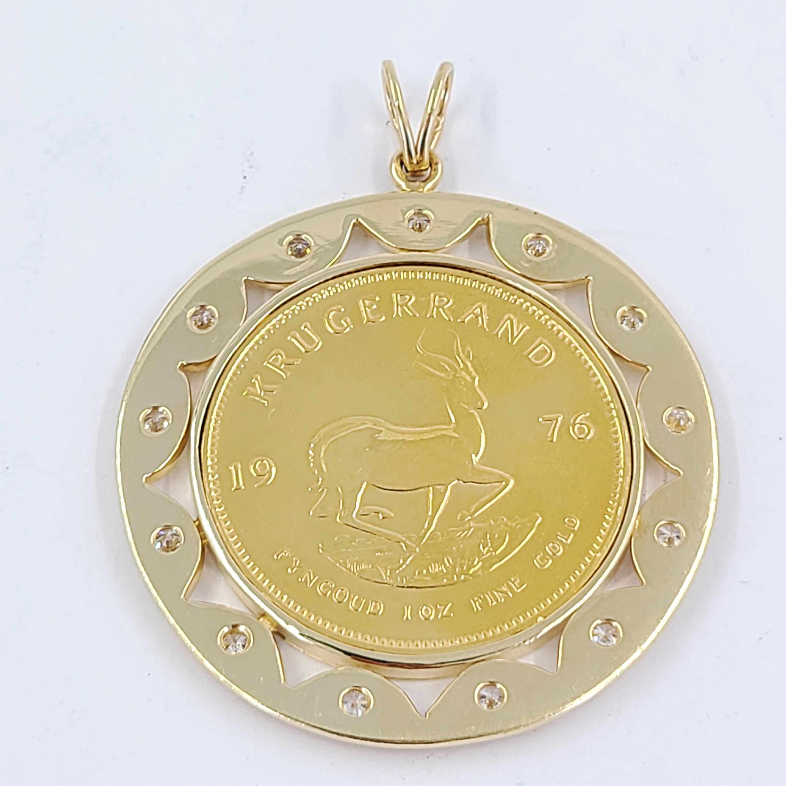 1 Ounce Krugerrand Coin Bezel Pendant with Diamonds For Sale at 1stDibs ...