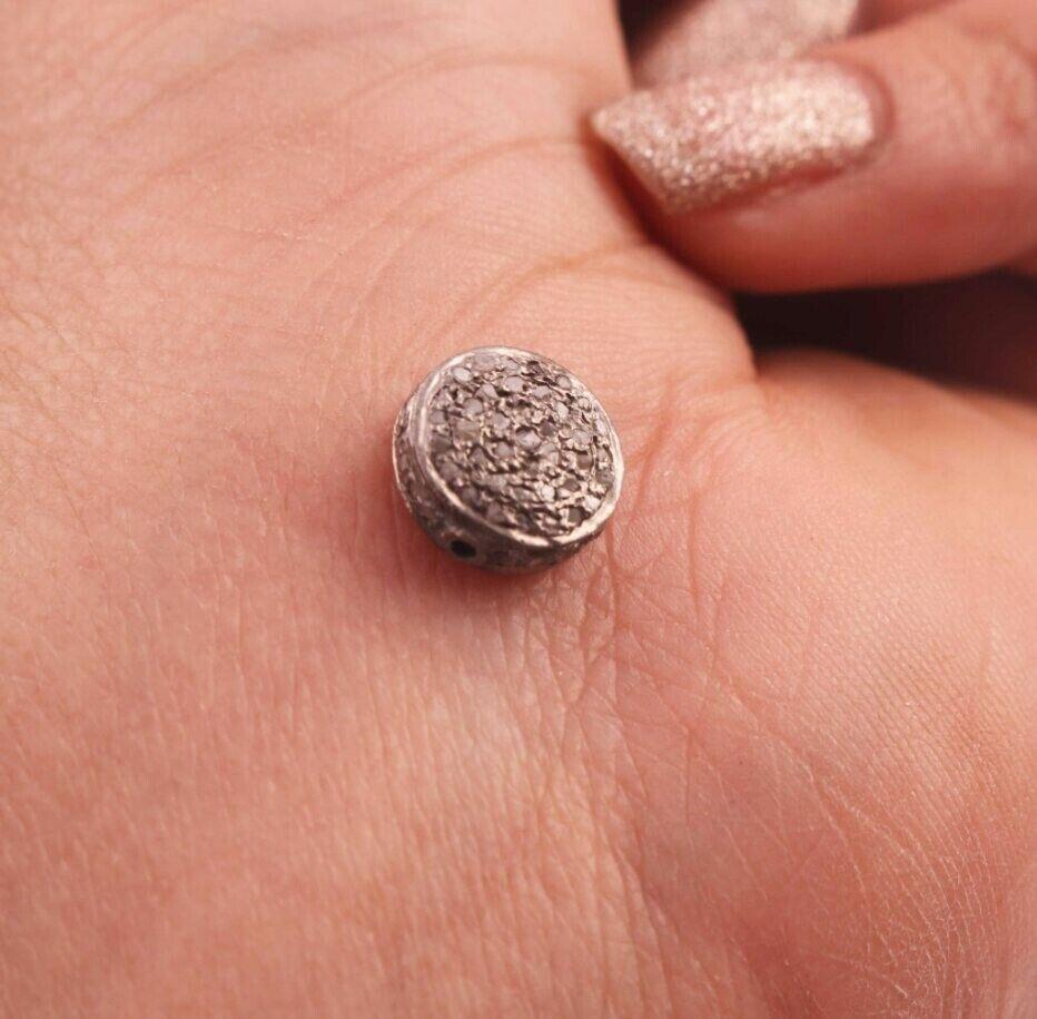 1 Pc Pave Diamond Designer Round Beads 925 Sterling Silver Charm Beads ...