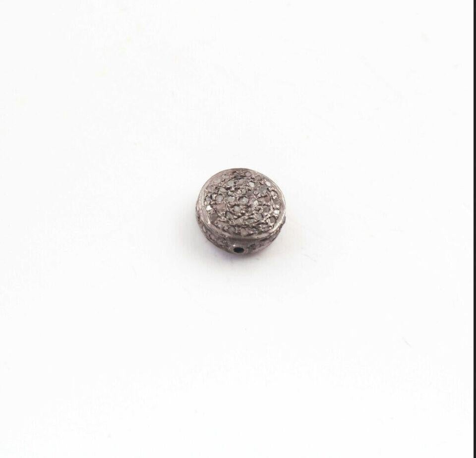 1 Pc Pave Diamond Designer Round Beads 925 Sterling Silver Charm Beads ...