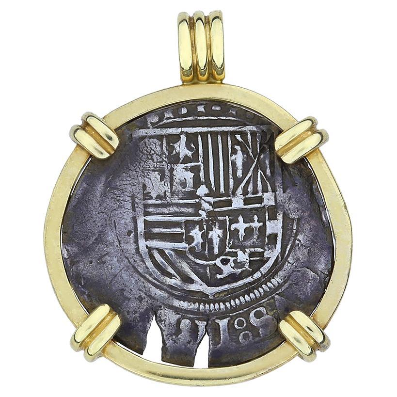1 Reales 1556-1598 Cobb Coin Set in 14K Pendant For Sale at 1stDibs