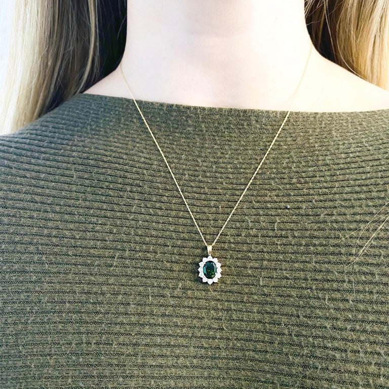#1 Russalite Diamond Necklace, Yellow Gold, Diamond Halo Oval Pendant ...