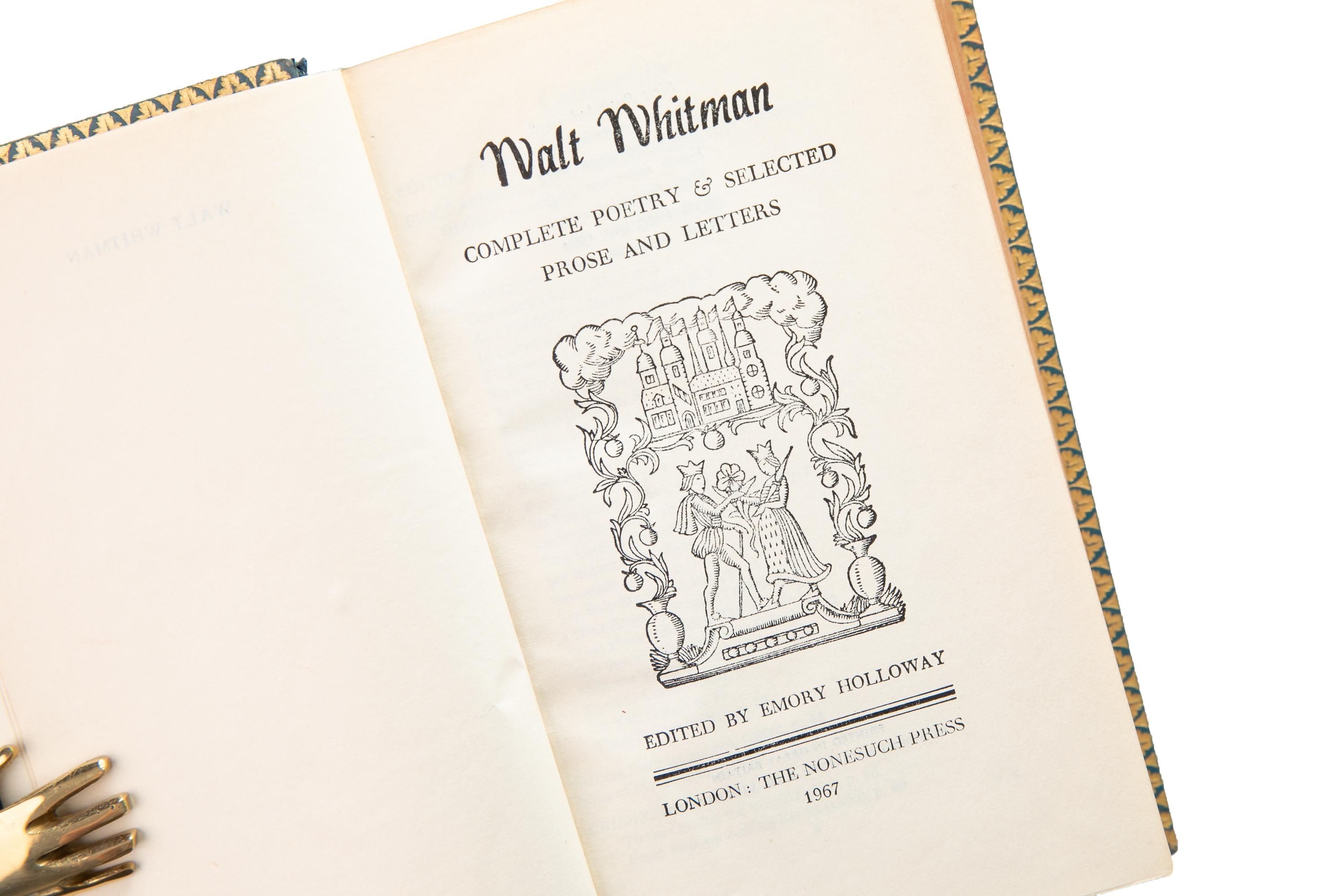 1 Volume. Walt Whitman, Complete Poetry, Prose and Letters. For Sale at ...