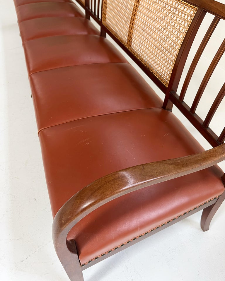 Frits Henningsen Cane, Mahogany, and Leather 10 1/2 Ft Bench For Sale ...