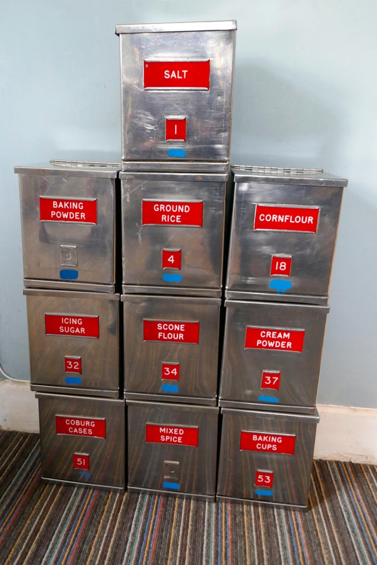 10, 1960s Retro Stainless Food Canister Storage Tins at 1stDibs