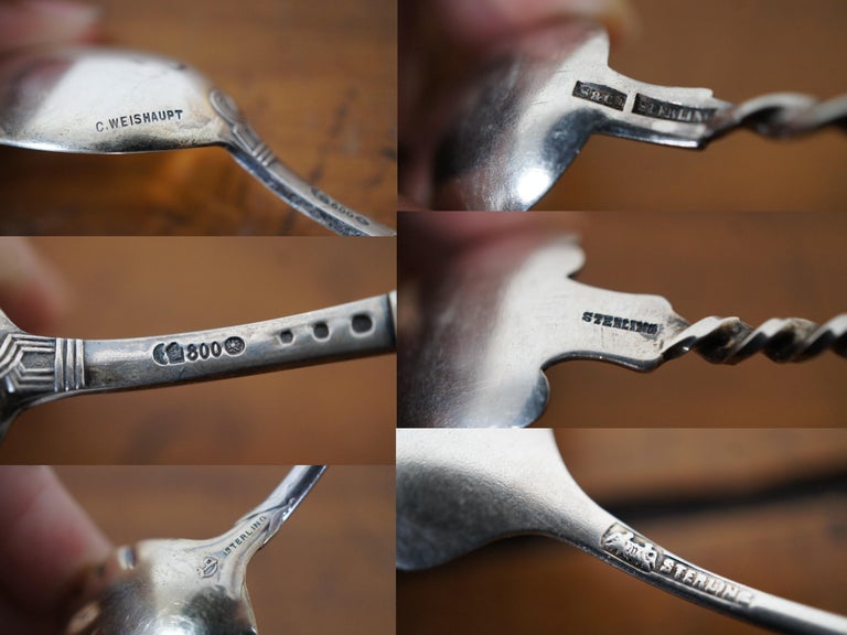10 Antique Assorted Sterling Silver Twisted Scalloped Serving Spoons 184g For Sale at 1stDibs