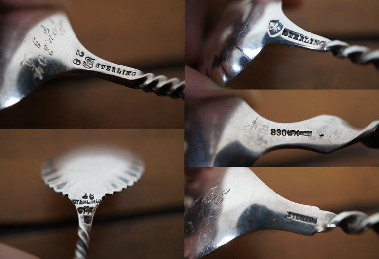 10 Antique Assorted Sterling Silver Twisted Scalloped Serving Spoons ...