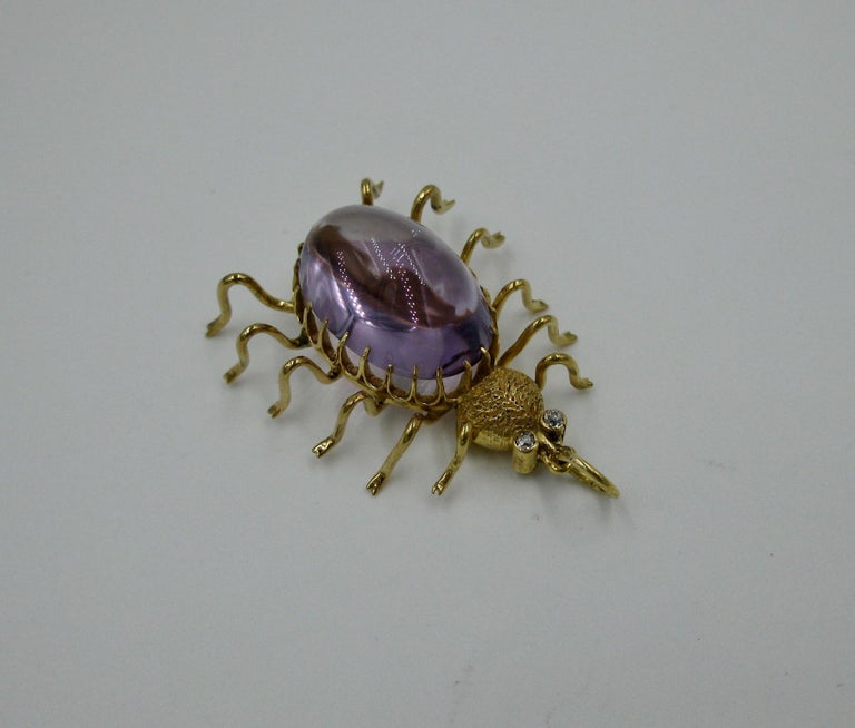 10 Carat Amethyst Diamond Spider Insect Pendant Vintage Modern Gold For ...