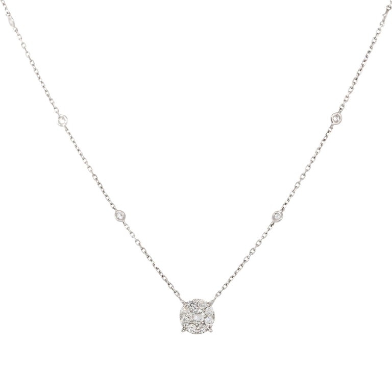 1.0 Carat Diamond Cluster Diamond Station Necklace 18 Karat in Stock ...