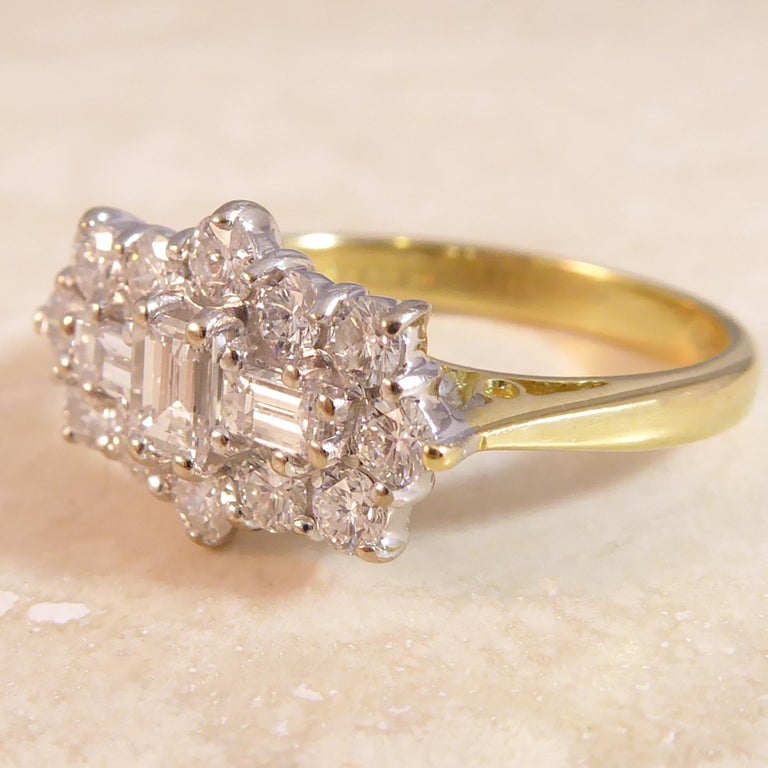 1.0 Carat Diamond Cluster Ring, Baguette and Brilliant Cut, Boat Shape ...