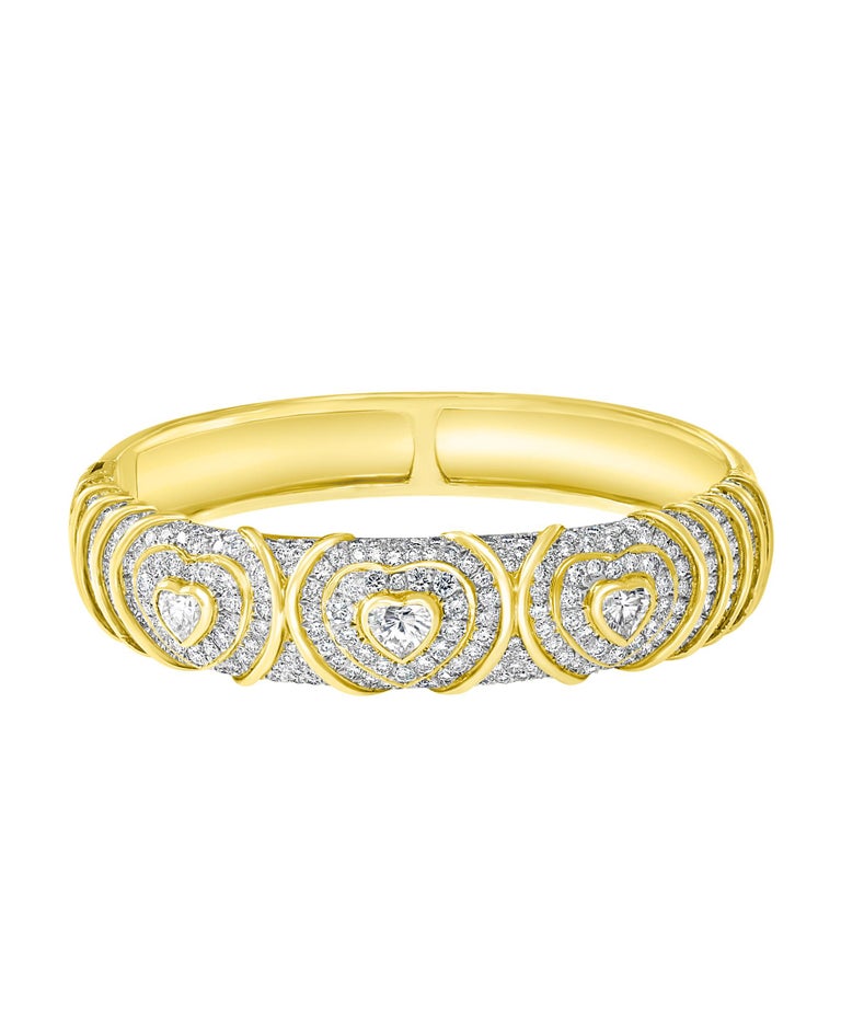 10 Carat Diamond Heart Shape Bangle /Bracelet in 18 Karat Yellow Gold ...
