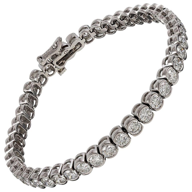 10 Carat “Half Bezel” Set Diamond Tennis Bracelet at 1stDibs