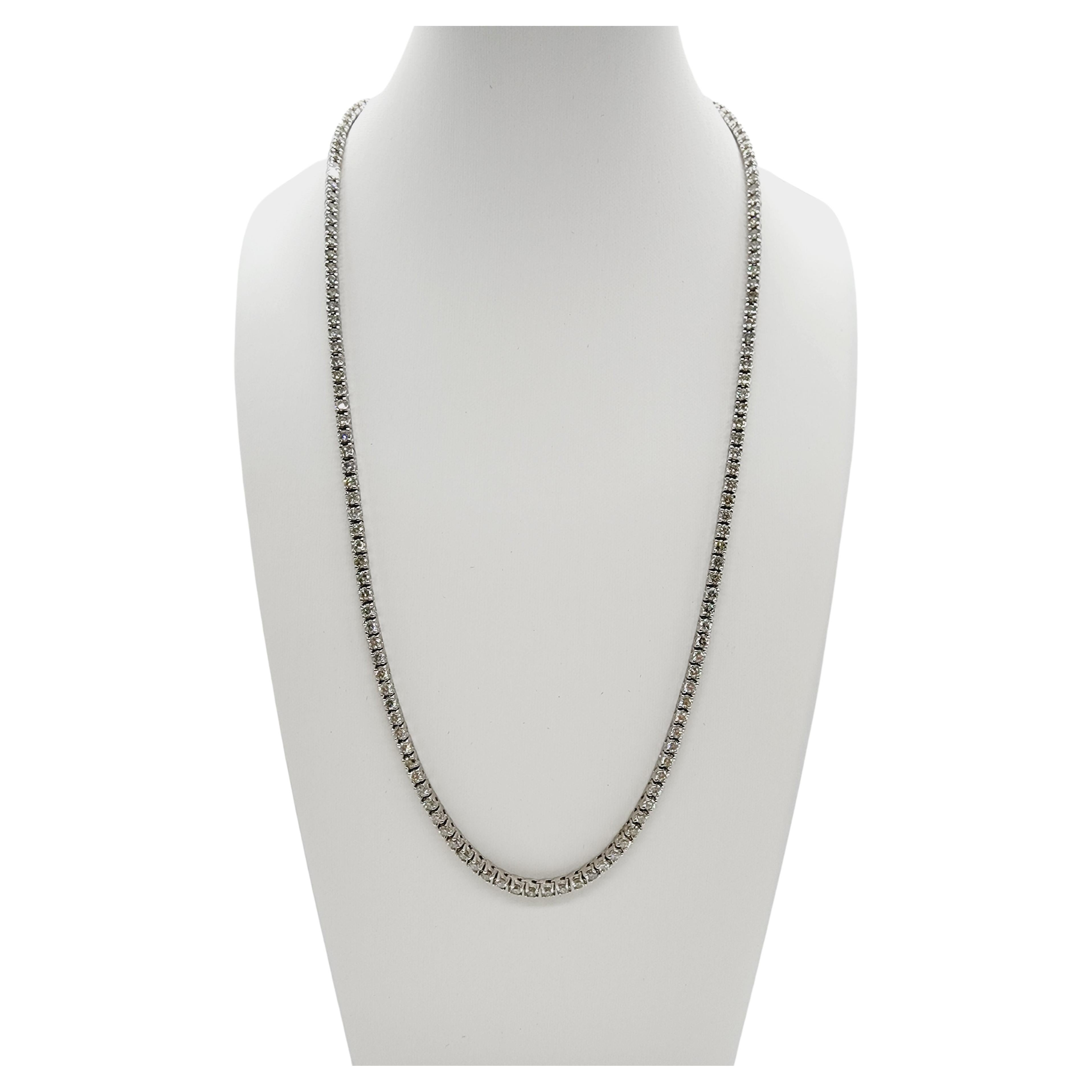 10 Carat Round Brilliant Cut Diamond Tennis Necklace 14 Karat White