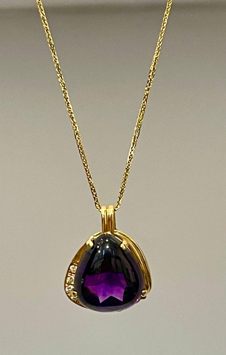 10 Carat Tear Drop Amethyst and Diamonds Pendent Necklace 18 Karat ...