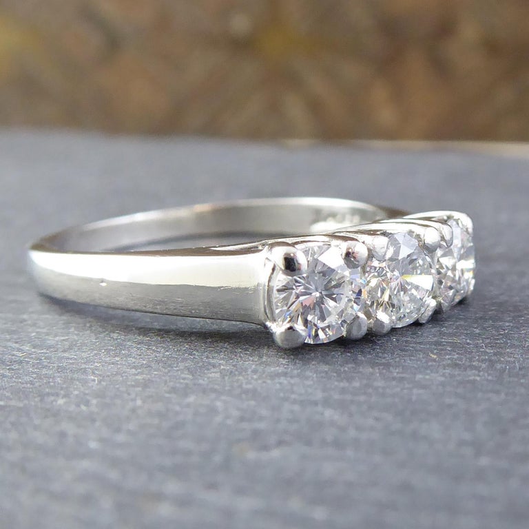 1.0 Carat Three-Stone Diamond Ring, Platinum Band, Pre-Owned at 1stDibs ...