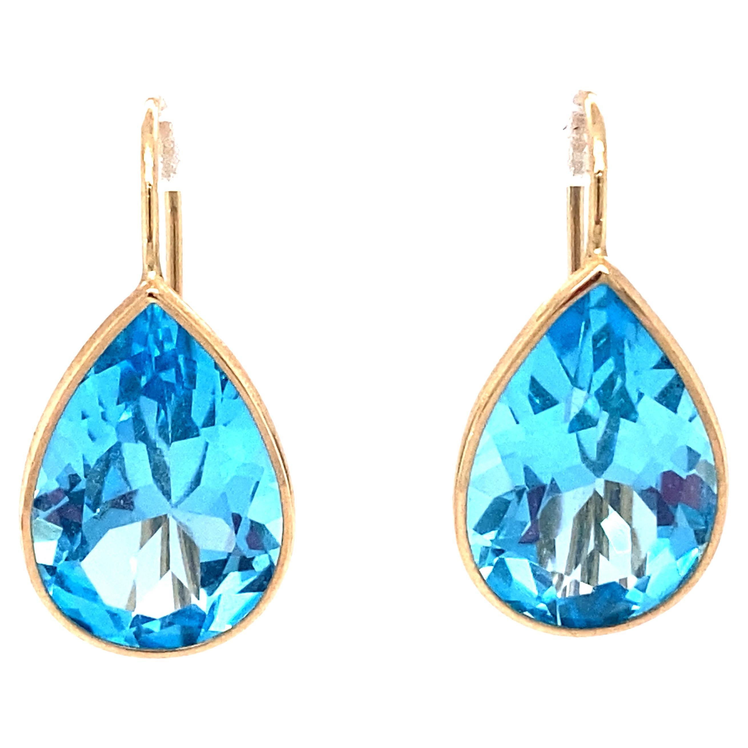 14 Karat Blue Topaz Pear Shape Earrings For Sale at 1stDibs
