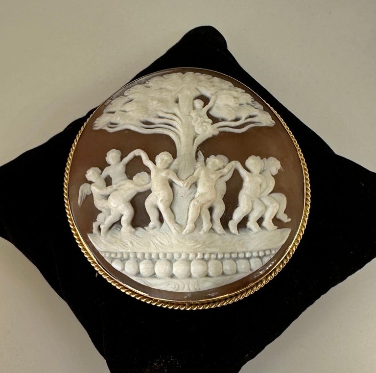 10 Cherub Angel Putti Cupid Cameo Pendant Brooch 18 Karat Gold Necklace ...