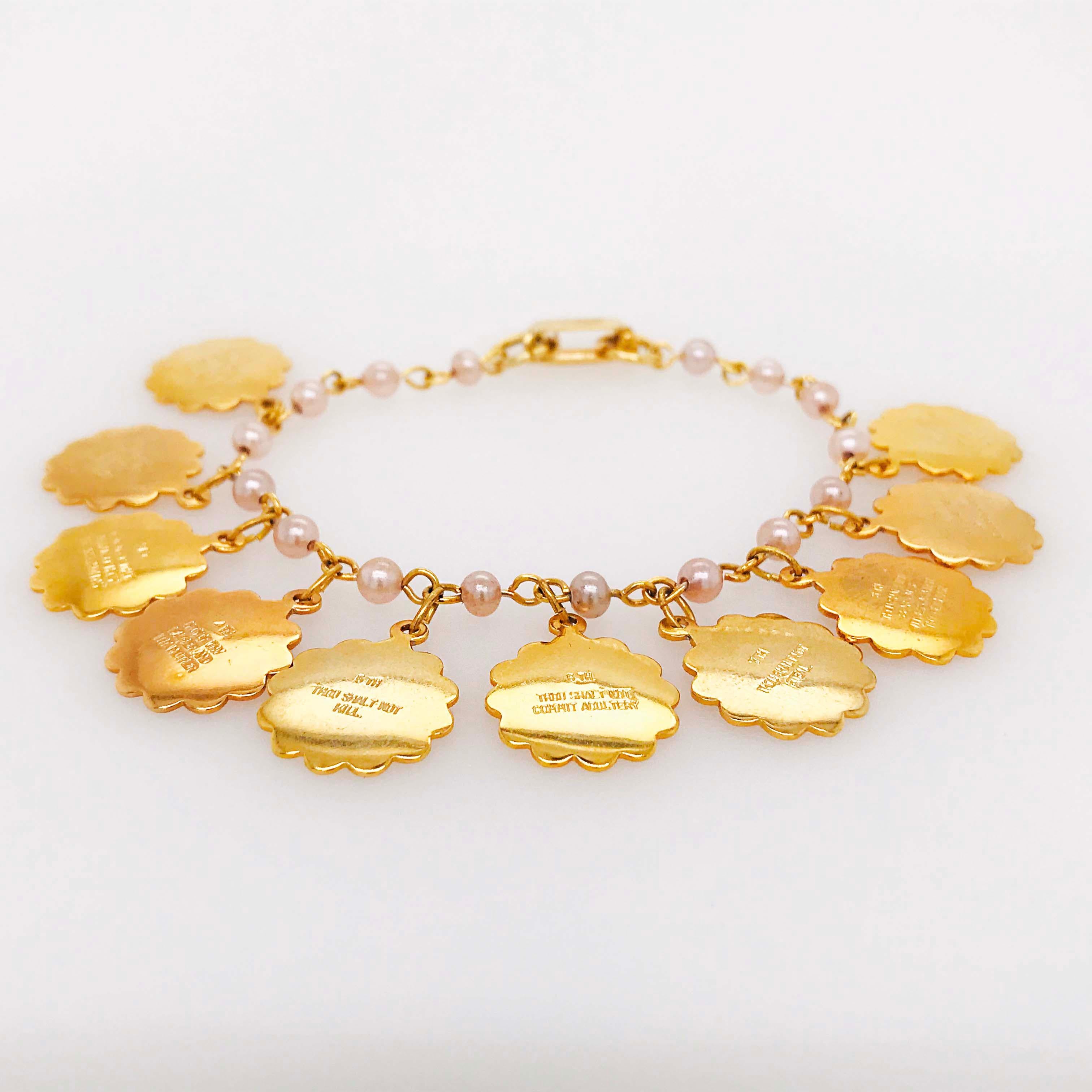 10 Commandments Gold and Rose Pearl Beads, Religious Ten Commandments ...