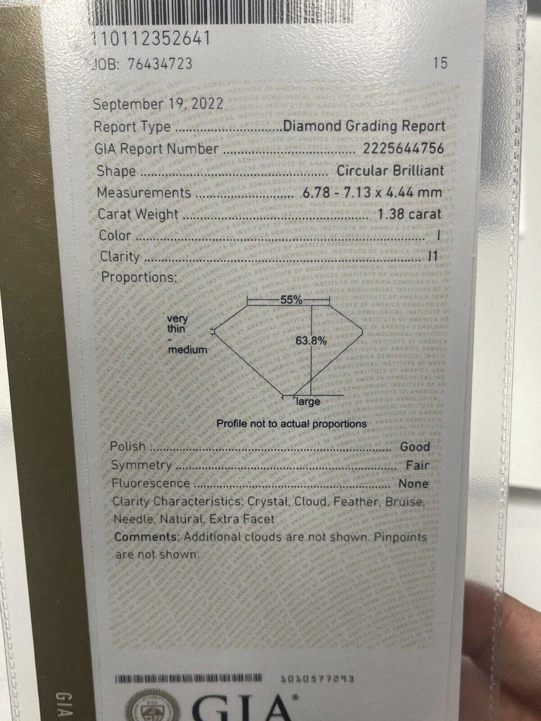 10% Irid 90% Plat GIA 1.38CT I-I1 European Cut Diamond and Straight ...