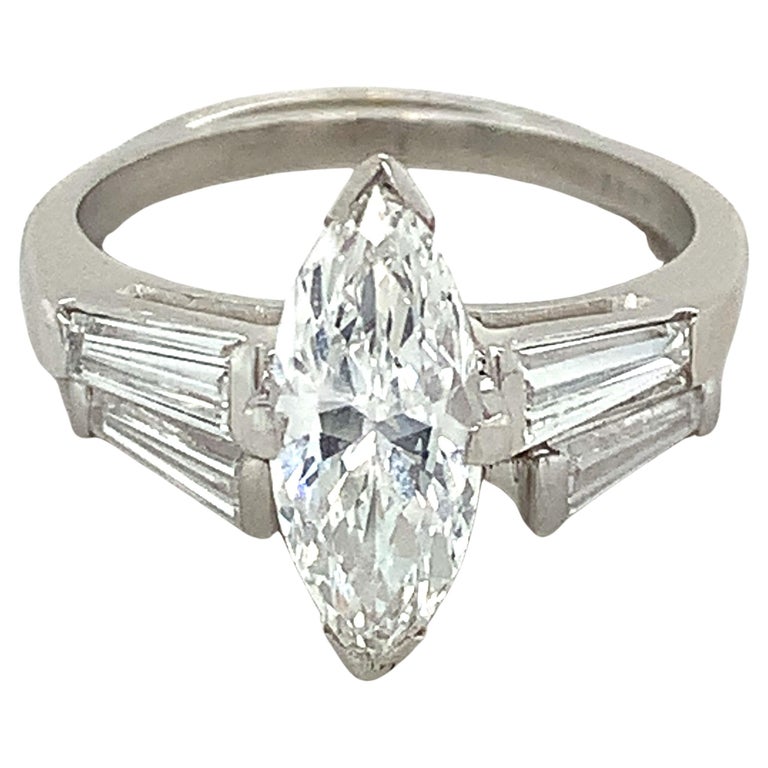 10% Irid 90% Plat GIA 1.52 F-VS2 Marquise Diamond and Baguette Wedding ...