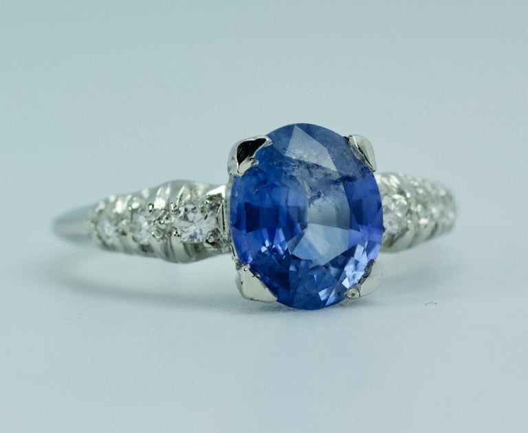 10% Iridium 90% Platinum Oval Ceylon Blue Sapphire and Single Cut ...