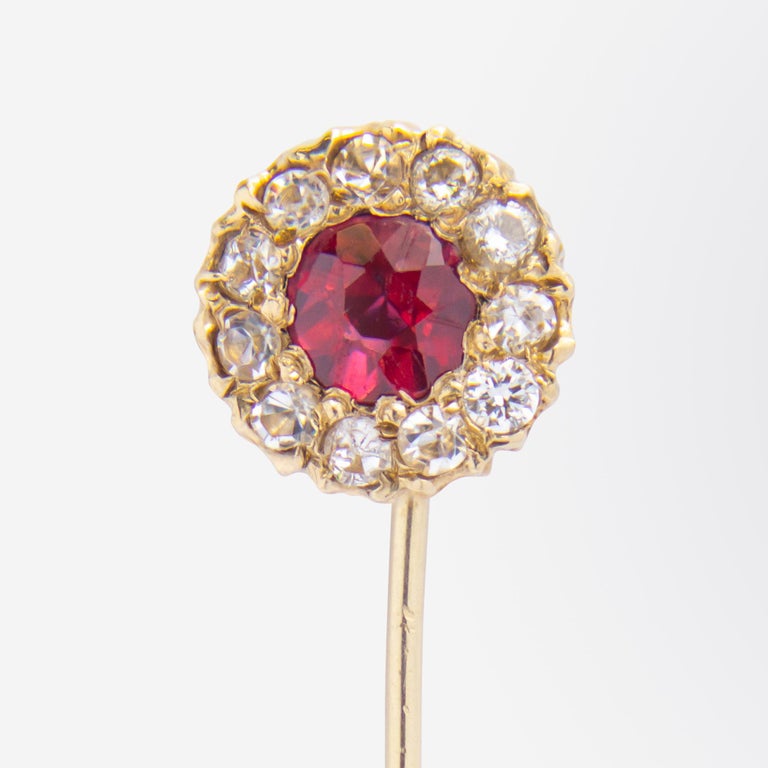 18 Karat Gold, Red Paste, and Diamond Stick Pin For Sale at 1stDibs