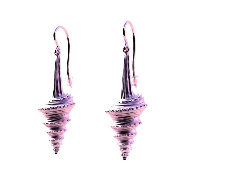 10 Karat Pink Gold Long Turris Shell Earring Dangles For Sale at 1stDibs