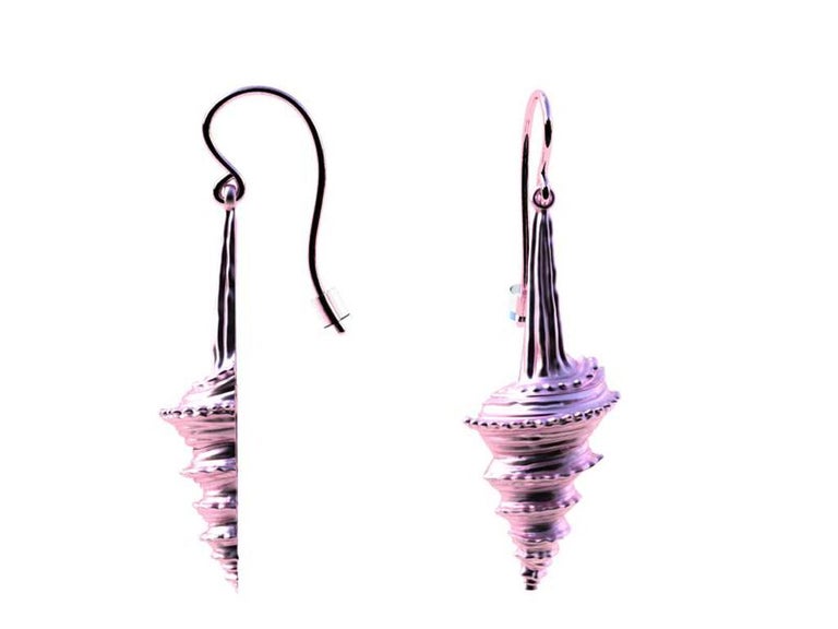 10 Karat Pink Gold Long Turris Shell Earring Dangles For Sale at 1stDibs