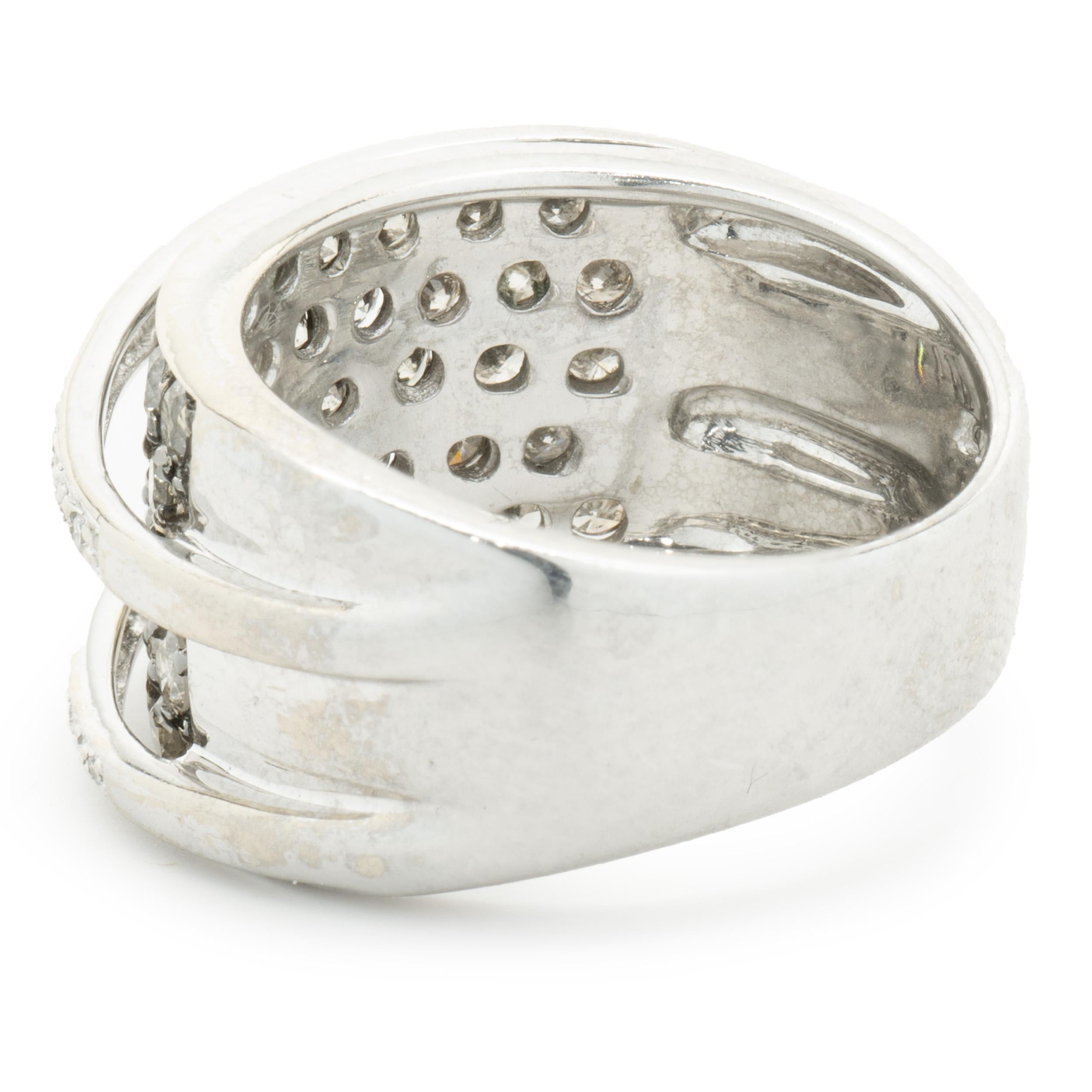 10 Karat White Gold Chocolate and White Diamond Overpass Cigar Ring For Sale at 1stDibs